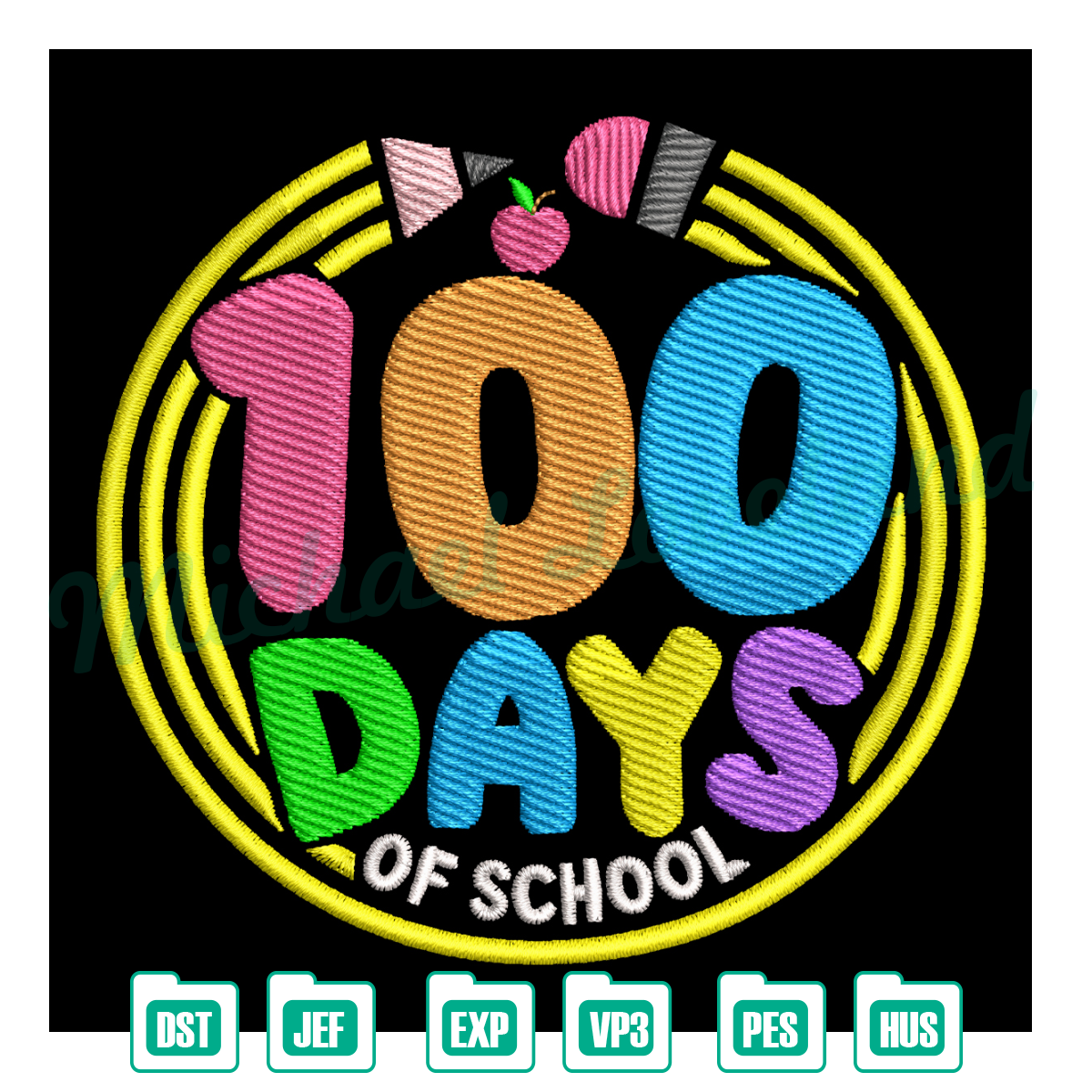 100 Days Of School Celebration Day Pencil Embroidery ,School | Inspire ...
