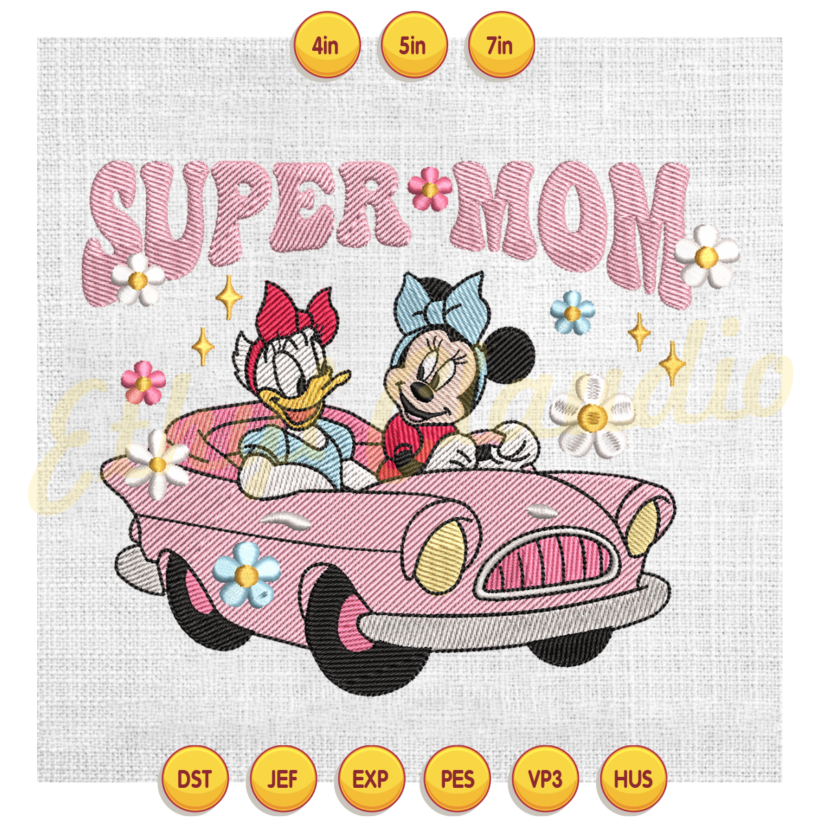 Super Mom Minnie Mouse And Daisy Duck On The Car Embroidery | Inspire ...