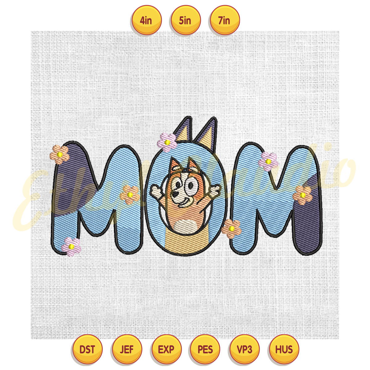 Mom Bluey Bingo Floral Mother Day Embroidery ,Digital Embroi | Inspire ...