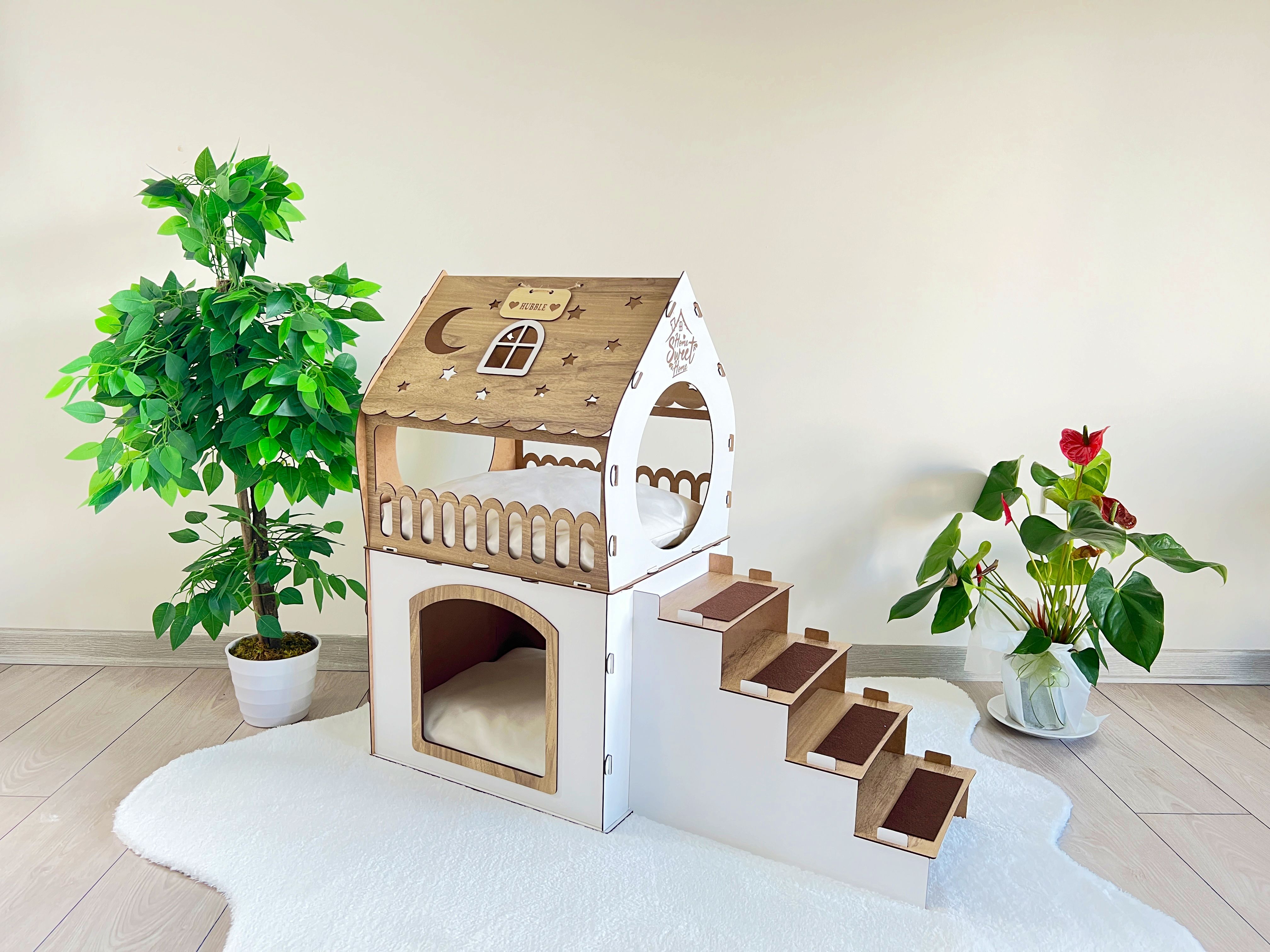 Wooden rabbit house, modern pet castle, rabbit bed, cat hous - Inspire ...