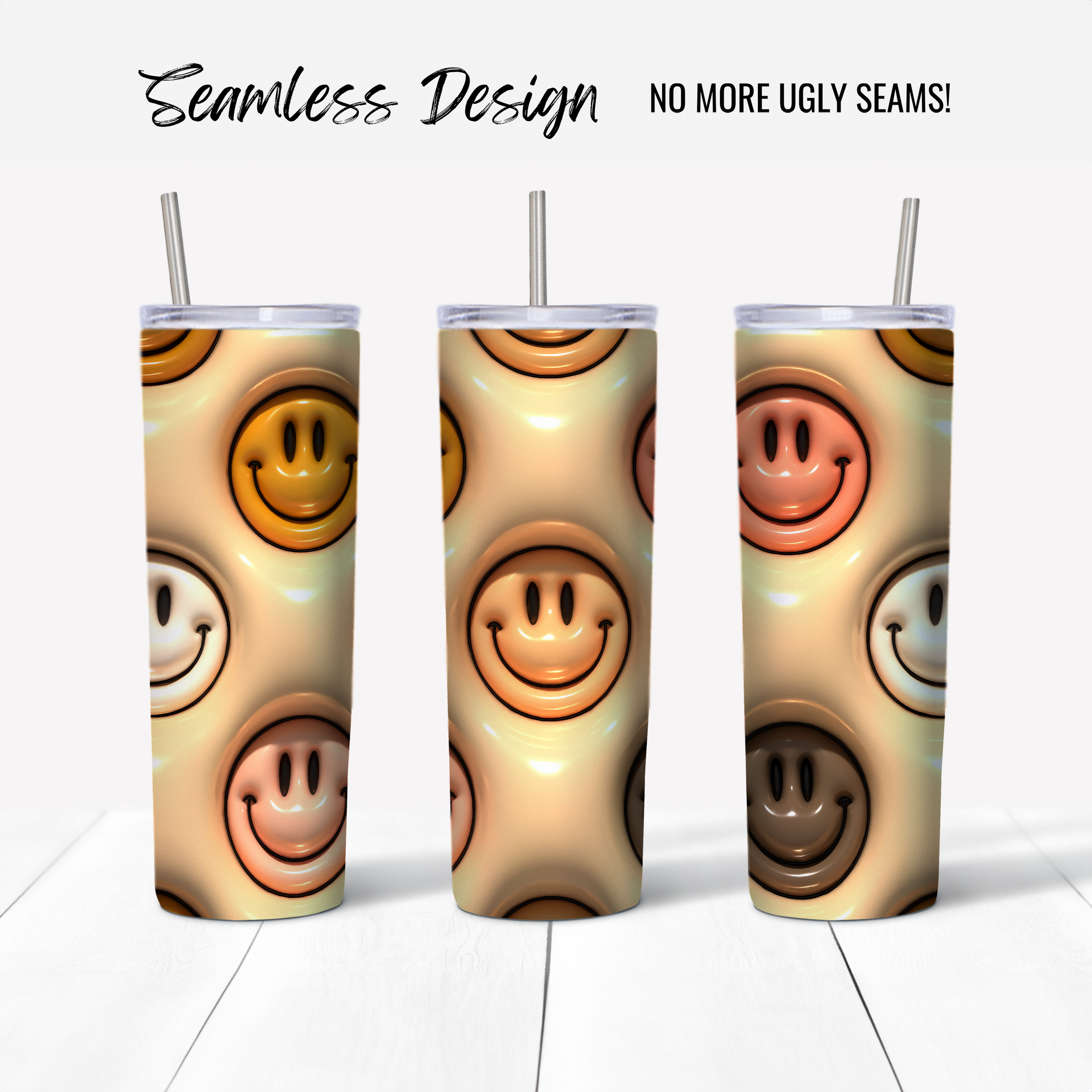 Smiley Face 3D Puff Tumbler Sublimation Design (Digital File | Inspire ...