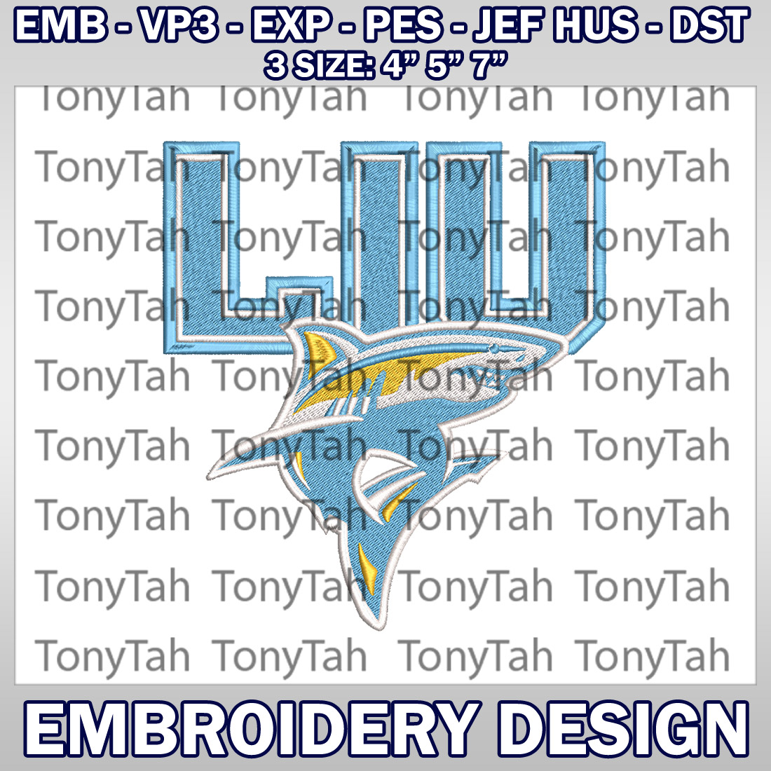 NCAA Long Island University Sharks Logo Embroidery Design, M | Inspire ...