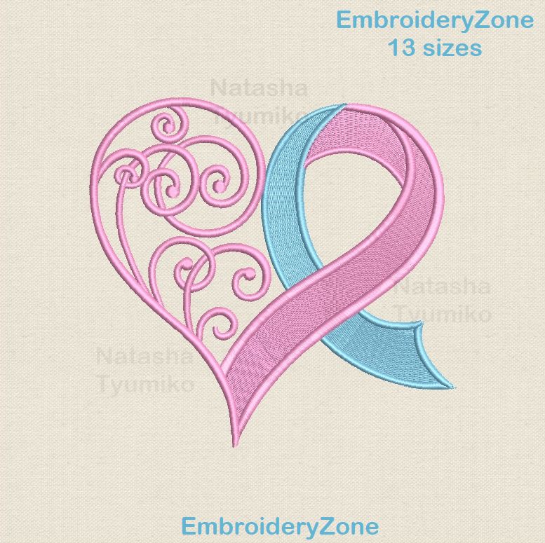 Blue and pink ribbon machine embroidery design, breast cance | Inspire ...