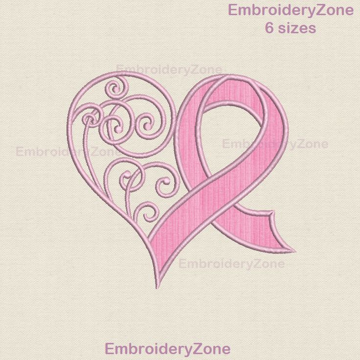 Applique pink ribbon heart embroidery design Breast cancer a | Inspire ...