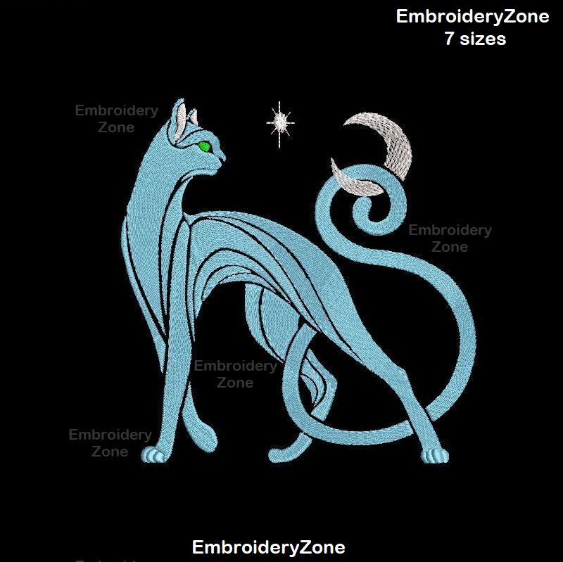 Cat moon machine embroidery design, moonlight cat embroidery | Inspire ...
