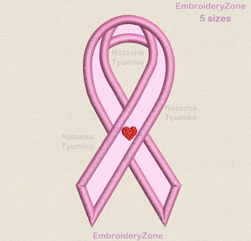 Pink ribbon and hearts applique machine embroidery design br | Inspire ...
