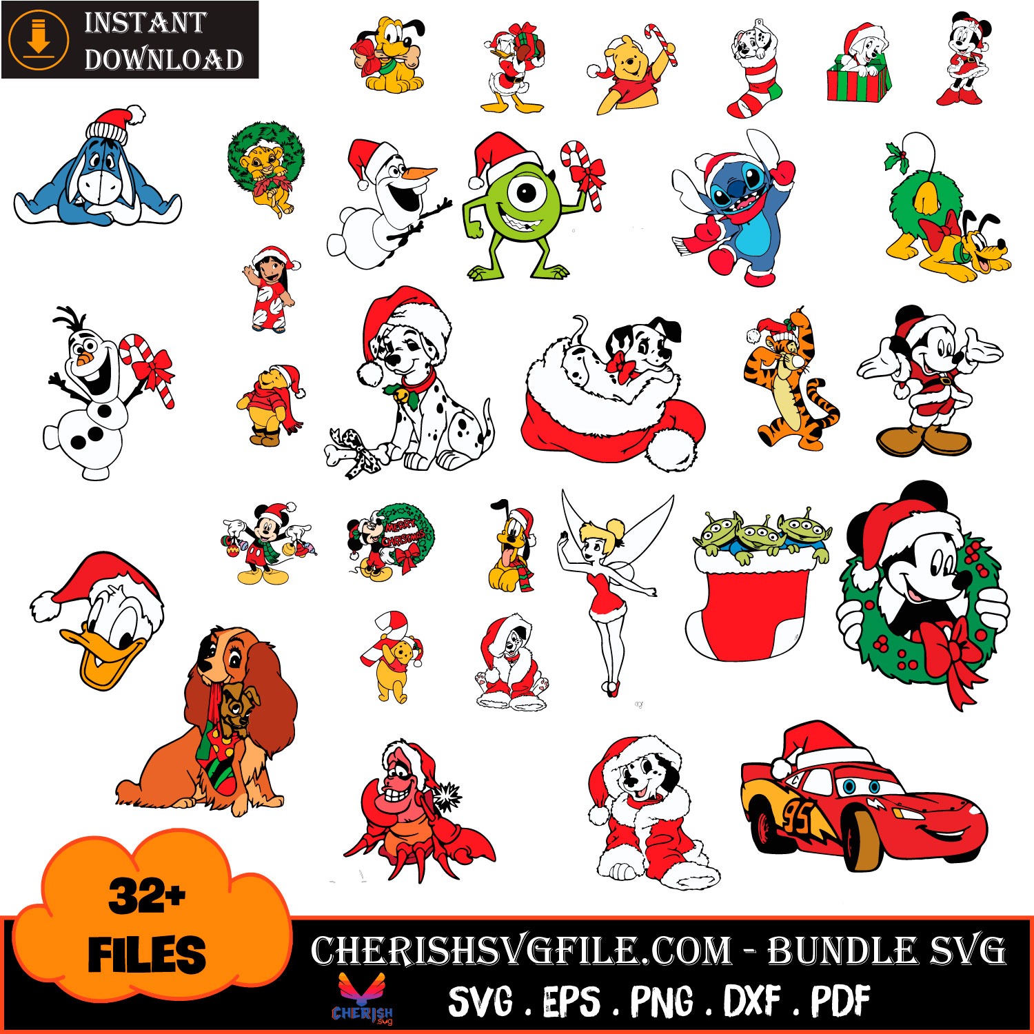 Christmas Disney Characters Bundle Svg, 32 Christmas Disney | Inspire ...