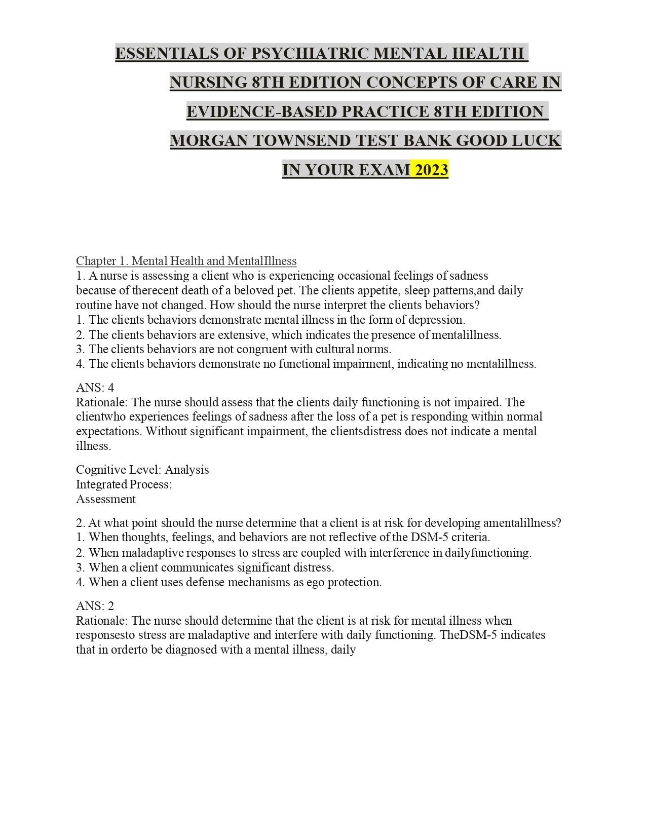 Davis Advantage for Essentials of Psychiatric Mental Health | Inspire ...