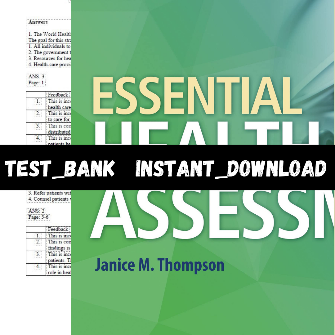 Test Bank for Essential Health Assessment, 1st edition Thomp | Inspire ...