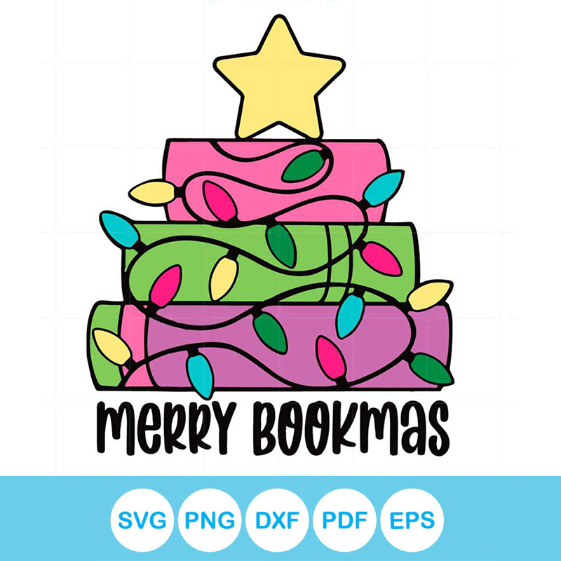 Merry Bookmas Christmas Book Tree Svg Graphic Designs Files | Inspire ...