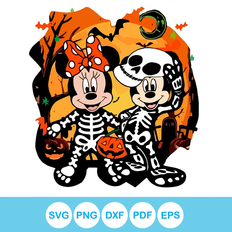 Mickey And Minnie Skeleton Spooky Vibe SVG Download - Inspire Uplift