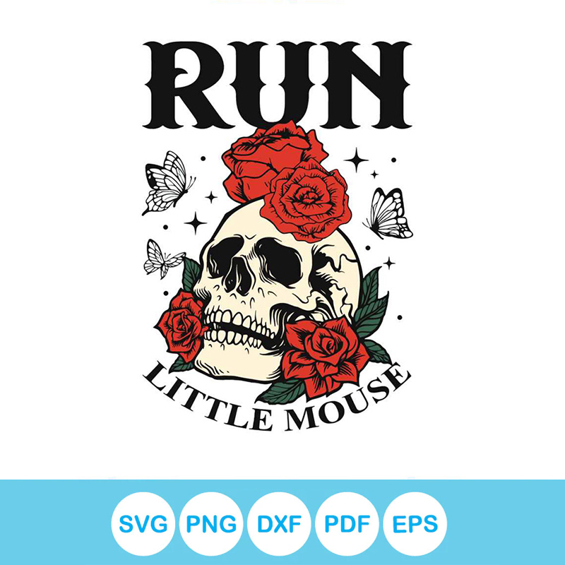 Run Little Mouse Floral Skeleton Skull SVG File | Inspire Uplift