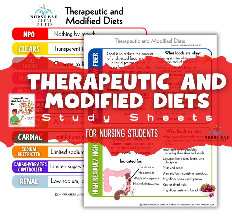 Therapeutic and Modified Diets Nursing Notes and Study Sheet | Inspire ...