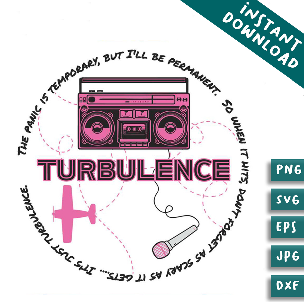 Retro Pink Turbulence The Panic Is Temporary SVG Download - Inspire Uplift
