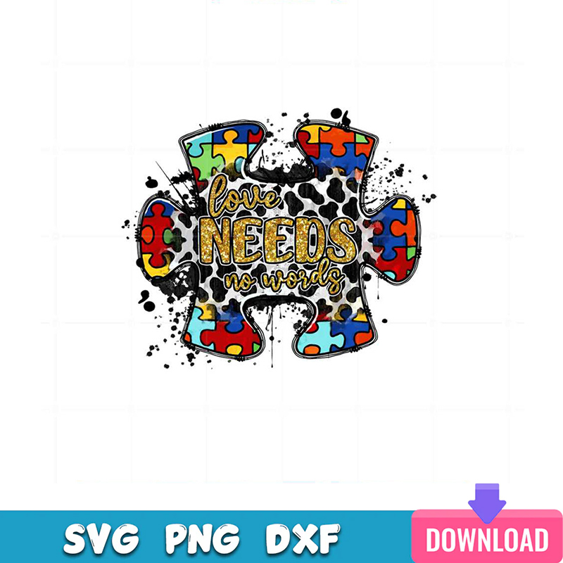 Love Needs No Words Autism Acceptance dairy cow pattern Png | Inspire ...