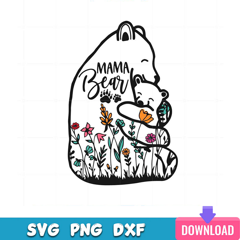 Floral Mama Bear And Baby Bear Happy Mother's Day Svg | Inspire Uplift
