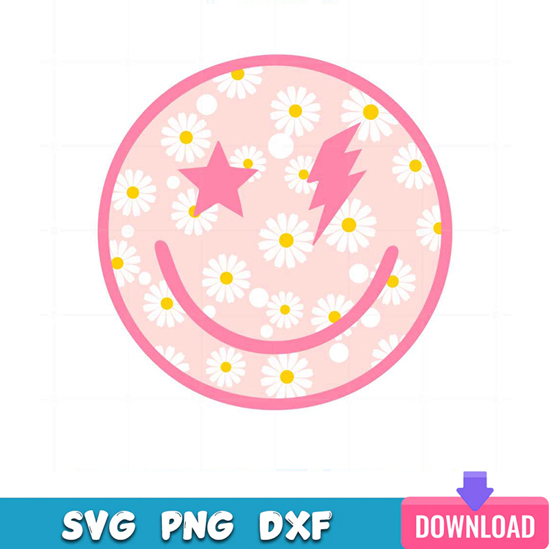 Pink Daisy Smiley Face Svg Files For Cricut Sublimation File - Inspire ...