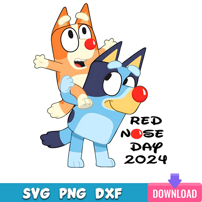 Red Nose Day 2024 Funny Cartoon Bluey Bingo PNG | Inspire Uplift