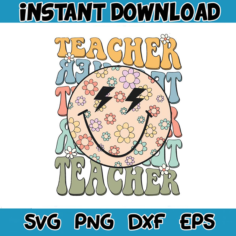 Retro Teacher Back To School SVG Smiley Face SVG Files | Inspire Uplift
