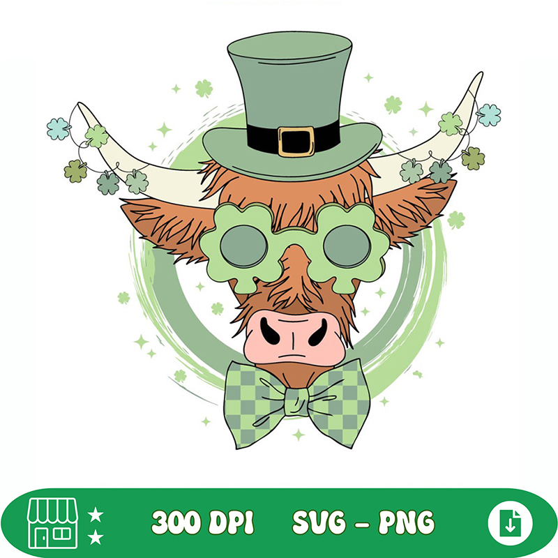 St Patricks Day Highland Cow Shamrock SVG - Inspire Uplift