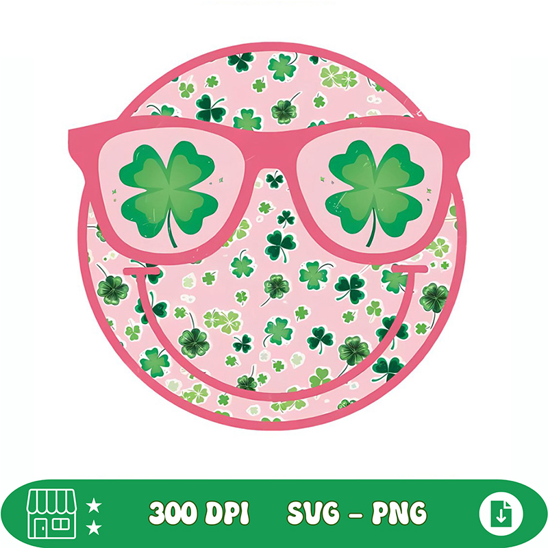 Smiley Face Four Leaf Clover St Patricks Day PNG | Inspire Uplift