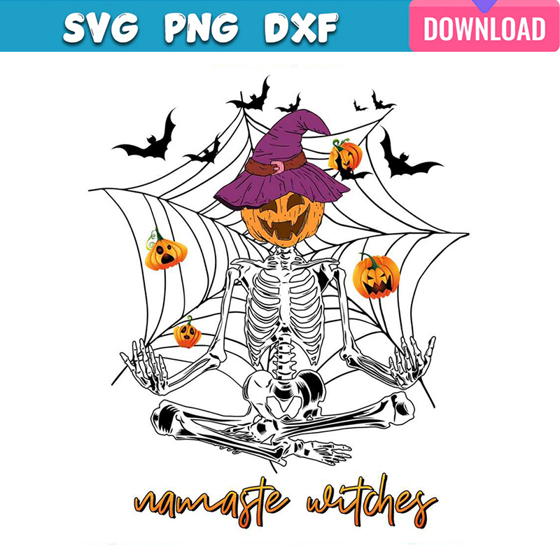 Namaste Witches Halloween Skeleton Pumpkin PNG | Inspire Uplift
