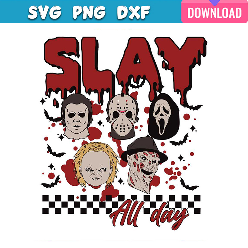 Halloween Slay All Day Horror Characters svg bundle | Inspire Uplift