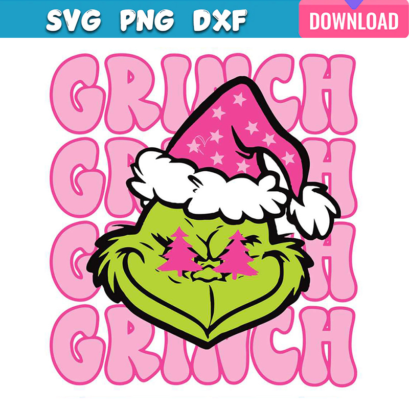 Grinch Face Preppy Retro Pink Christmas svg bundle | Inspire Uplift