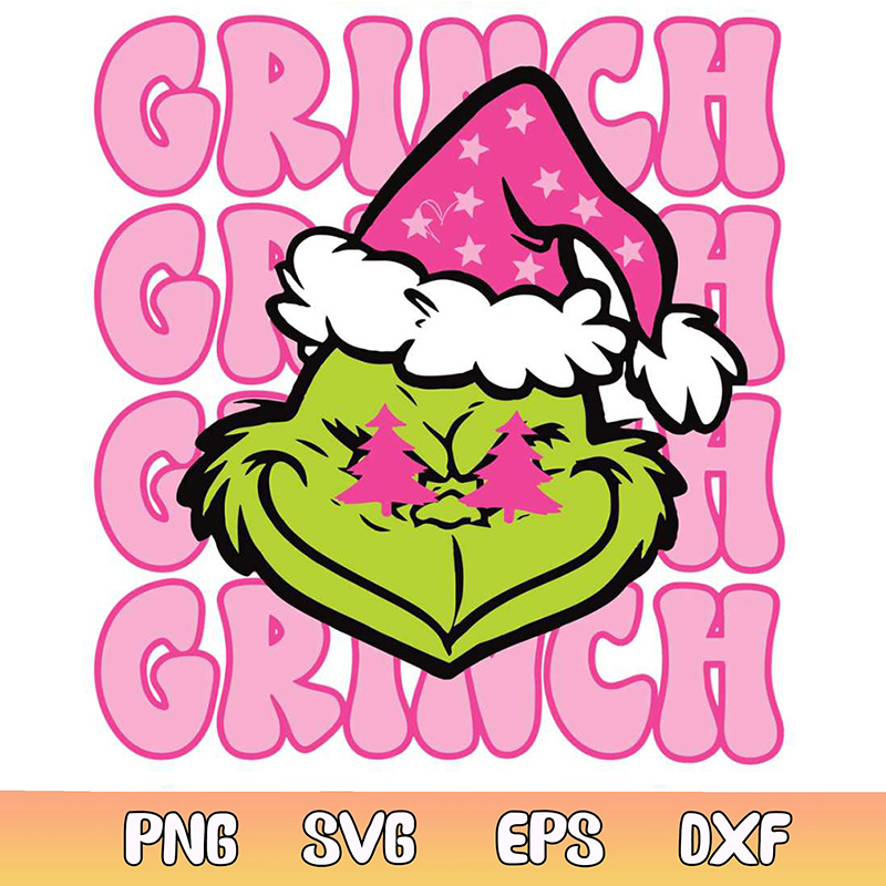 Grinch Face Preppy Retro Pink Christmas SVG File | Inspire Uplift