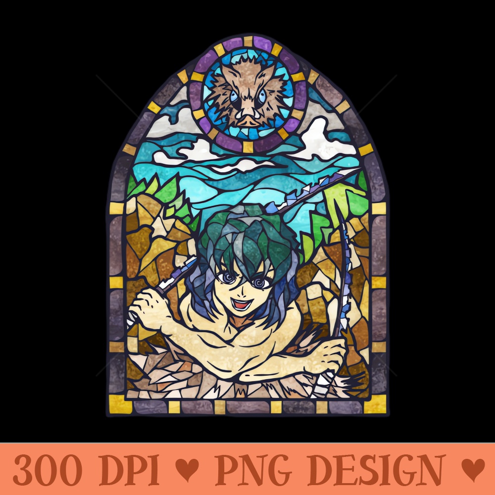 Anime Illustration Inosuke Demon Slayer Stained Glass Style | Inspire ...