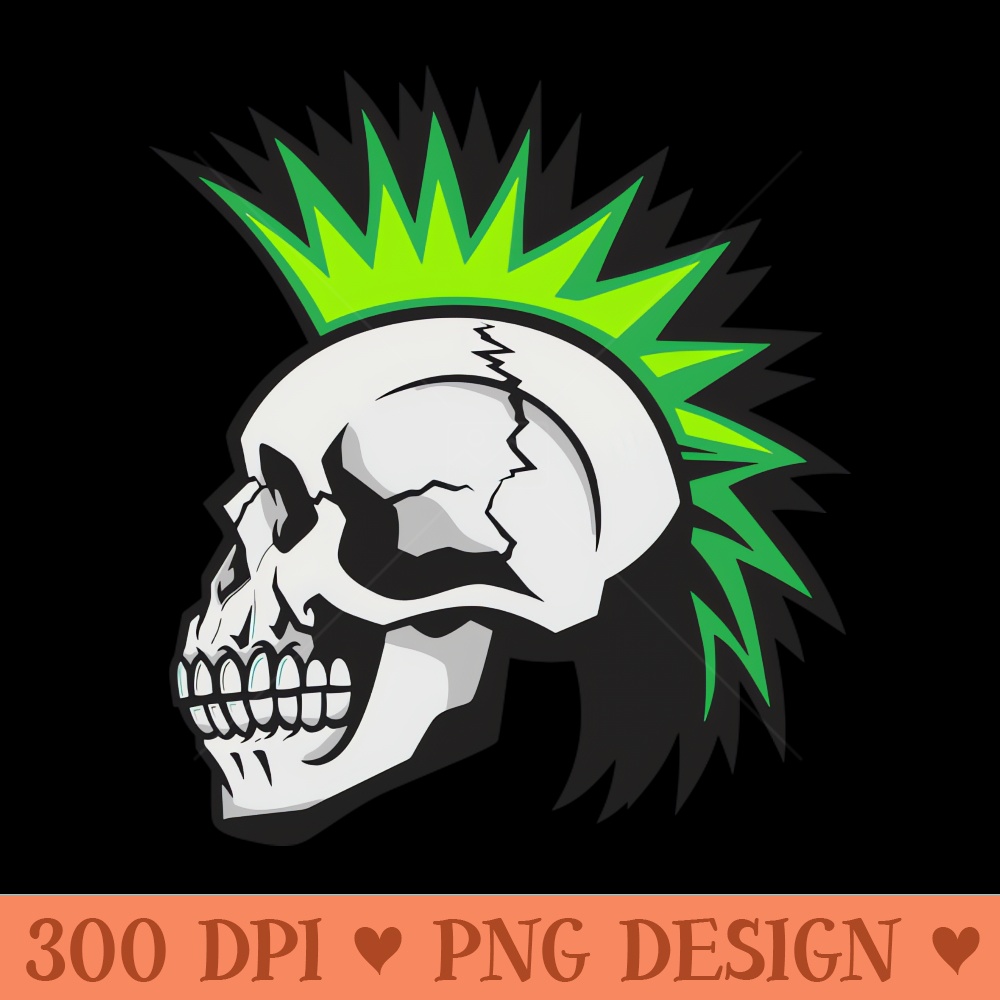 Vintage Skull with Green Mohawk - Mug Sublimation PNG | Inspire Uplift