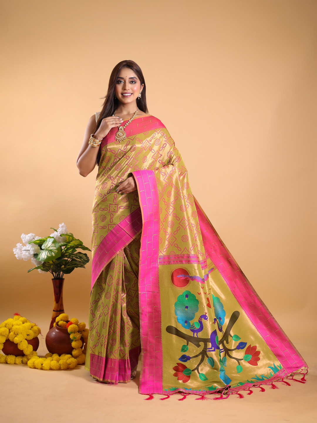 Indian traditional paithani silk saree with zari weaving wor | Inspire ...