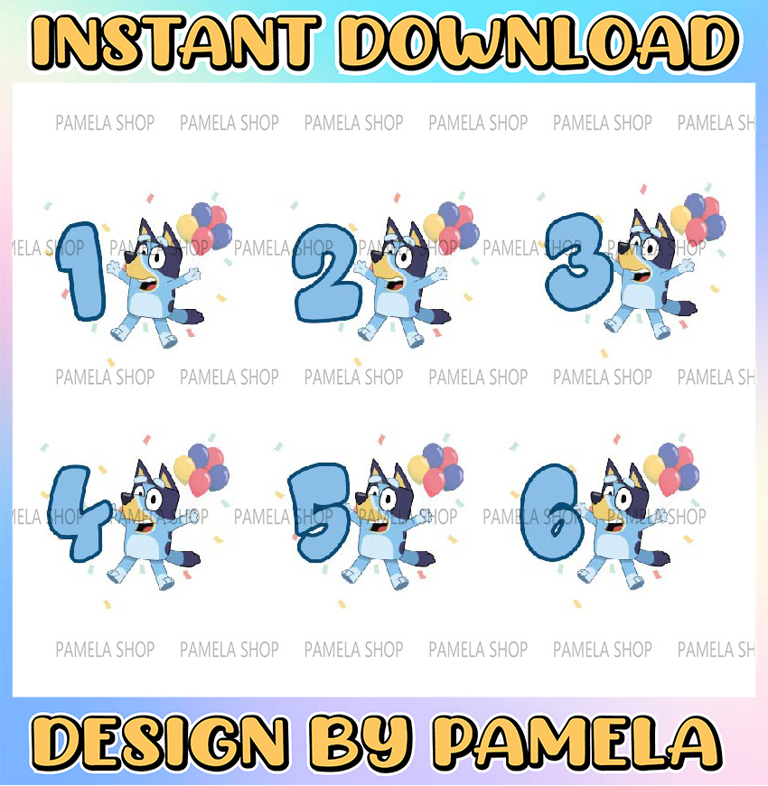 Bluey Birthday Number SVG - PNG, Bluey Layered Svg, Bluey Bi | Inspire ...