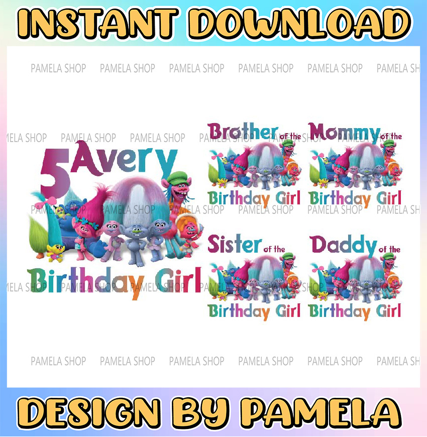 Custom Name Age Birthday Girl/Boy PNG, Trolls Clipart, Troll | Inspire ...