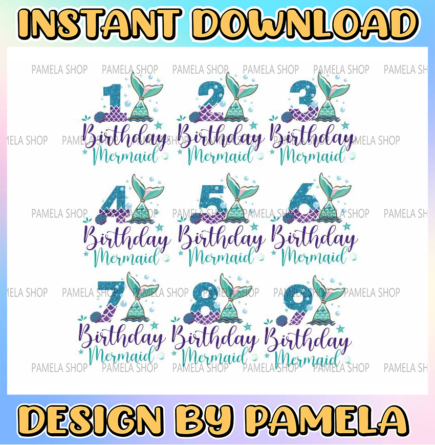 Birthday Mermaid Png, Mermaid Birthday Png Bundle, Mermaid T - Inspire ...
