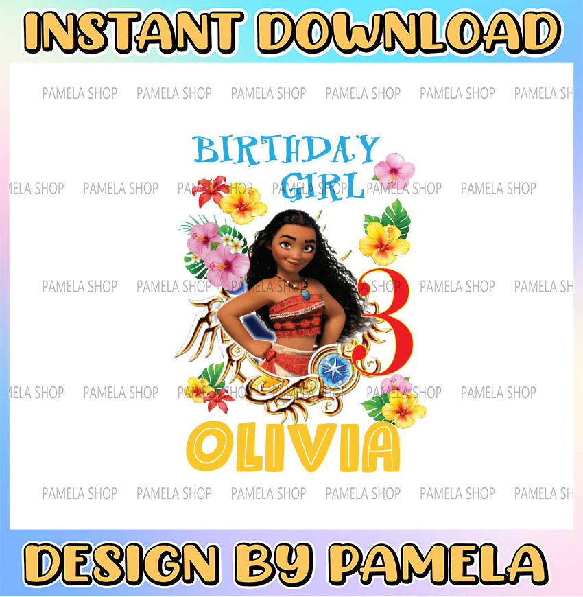 Personalized Name And Ages, Moana Birthday Girl PNG Digital | Inspire ...