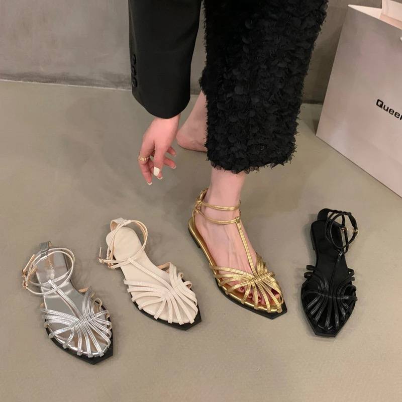 Summer Chic: New Brand Women's Gold Flat Sandals / Slingback | Inspire ...