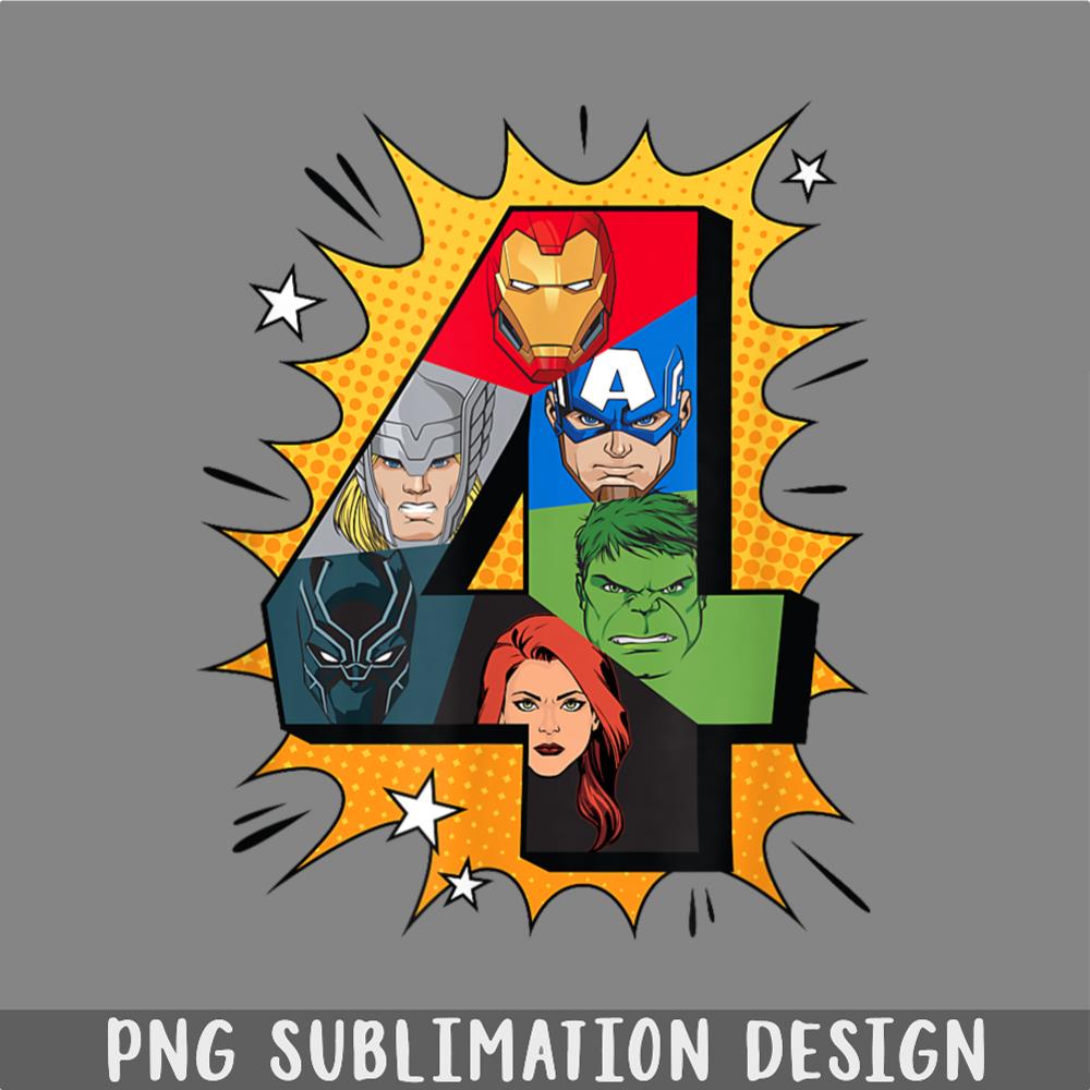 Marvel Avengers Comic Super Heroes 4th Birthday Design PNG. | Inspire ...