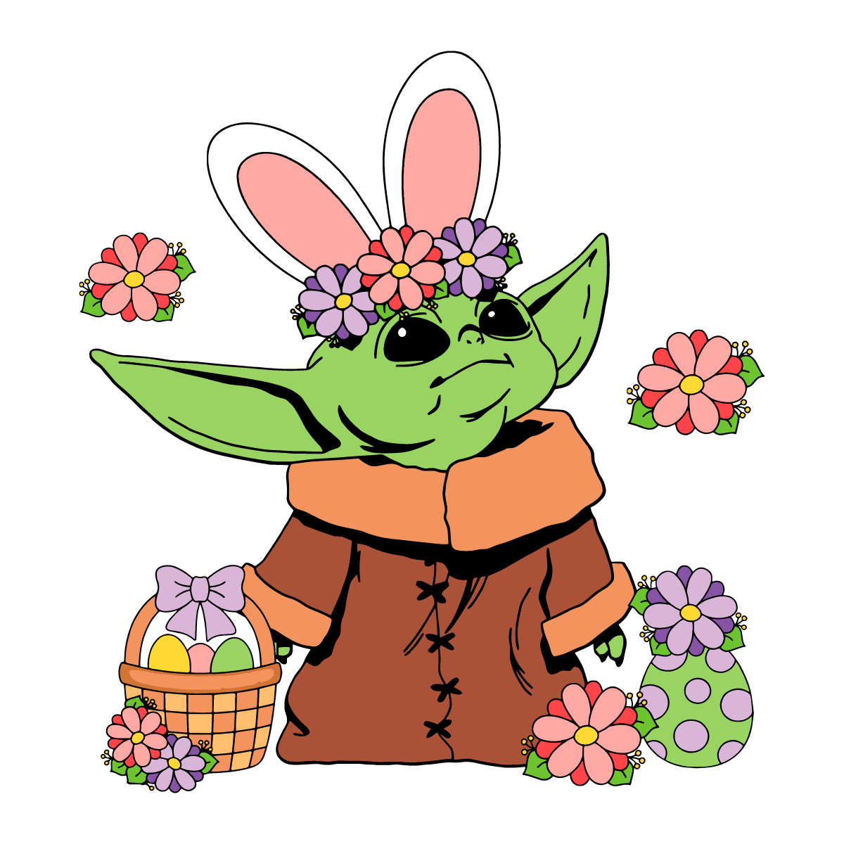 Floral Baby Yoda Easter Eggs Svg Digital Download - Inspire Uplift