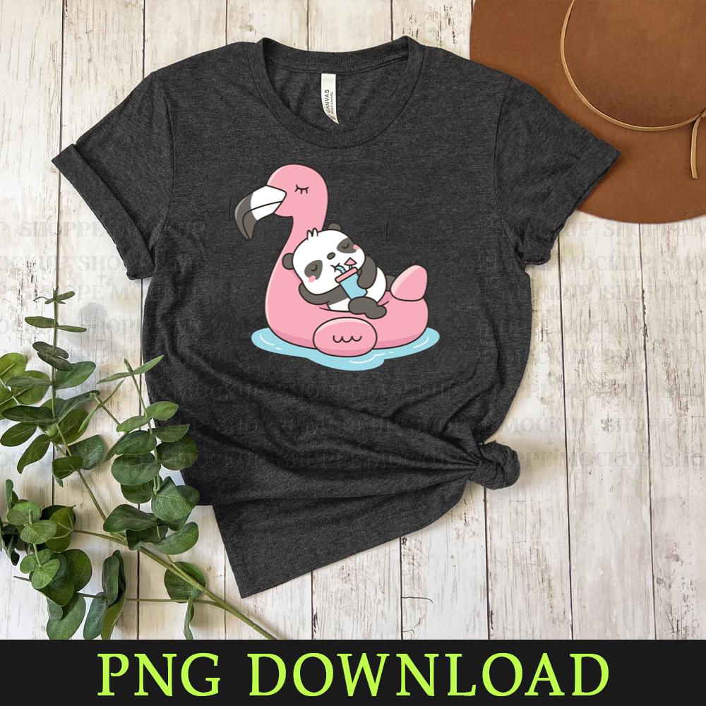 Cute Panda Chilling On Pink Flamingo Pool Float 1 PNG Sublim | Inspire ...