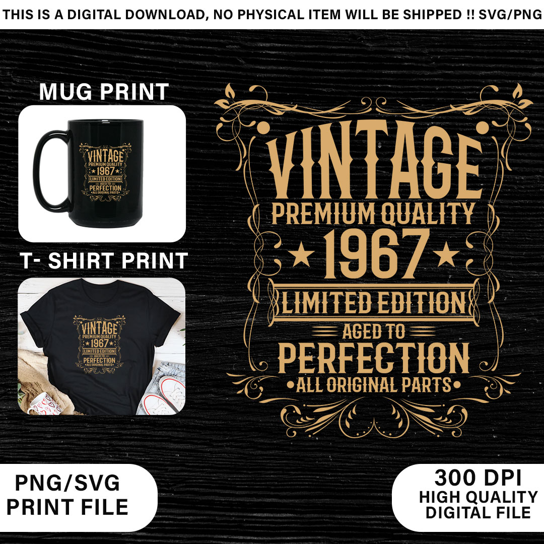 Vintage 1967 png, Birthday Svg, Aged to perfection, Limited | Inspire ...
