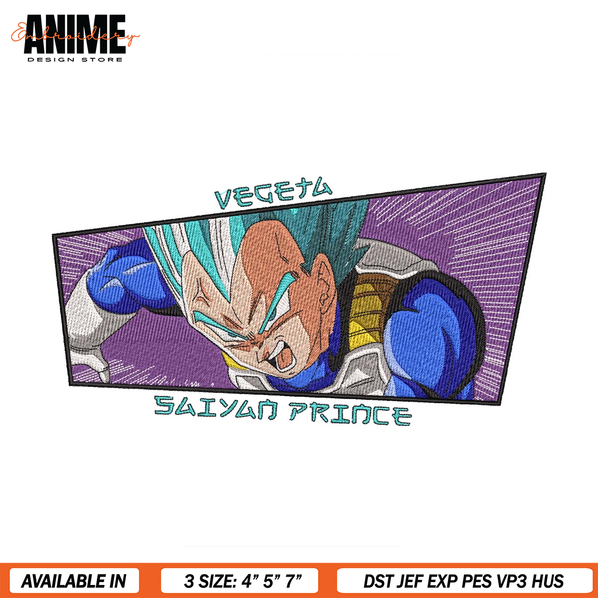 Saiyan Prince Vegeta Anime Embroidery File | Inspire Uplift