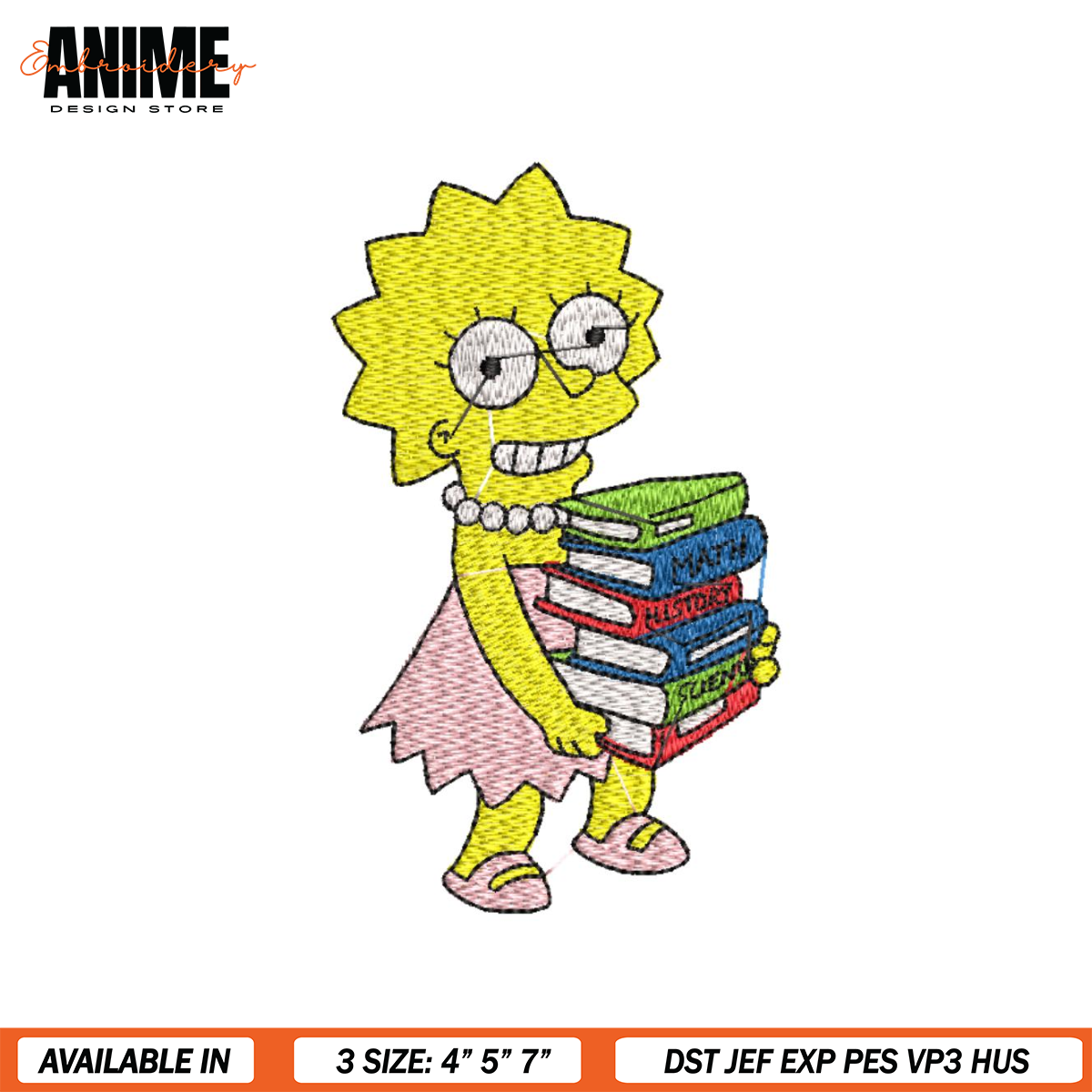 Lisa Simpson Books Embroidery | Inspire Uplift