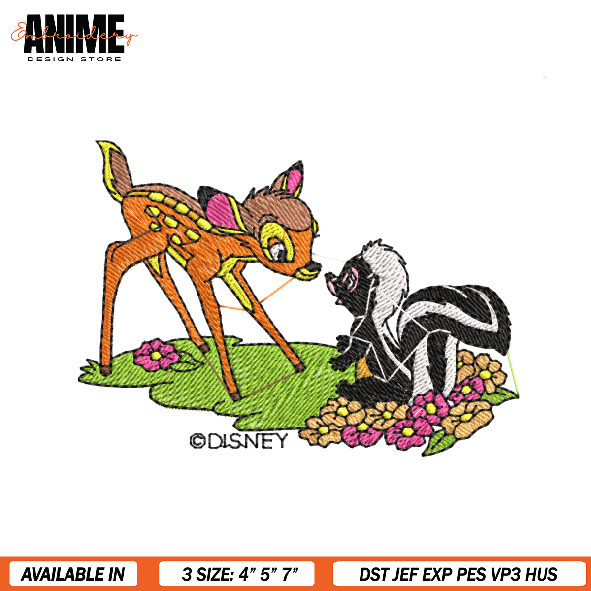 Bambi and Friend Flower Embroidery | Inspire Uplift