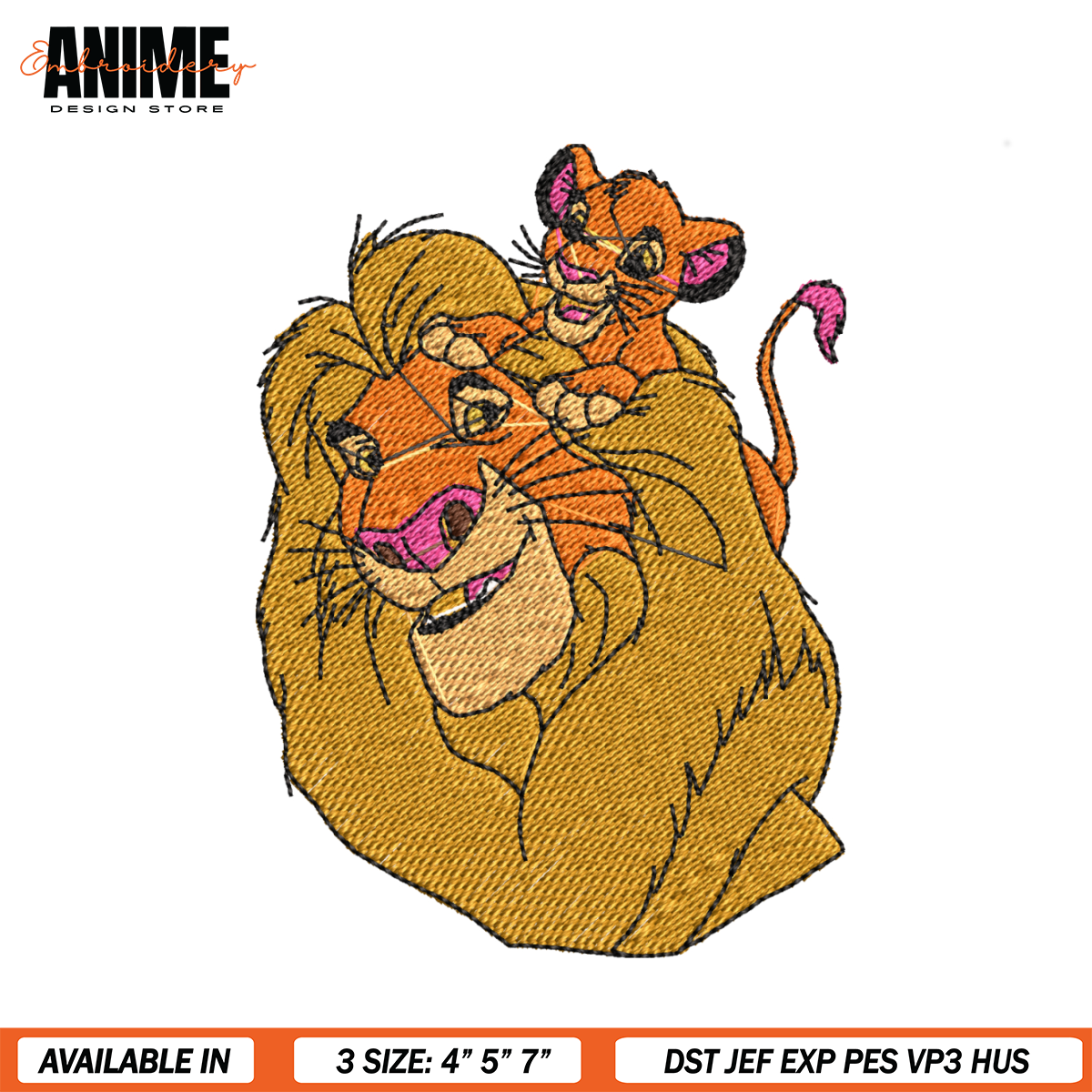 The Lion King Mufasa and Simba Embroidery, Embroidery Design - Inspire ...