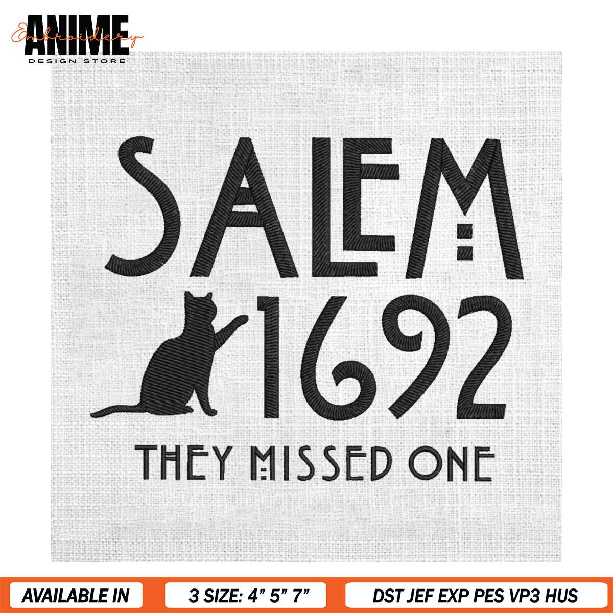 Salem Witch Cat 1692 They Missed One Embroidery - Inspire Uplift