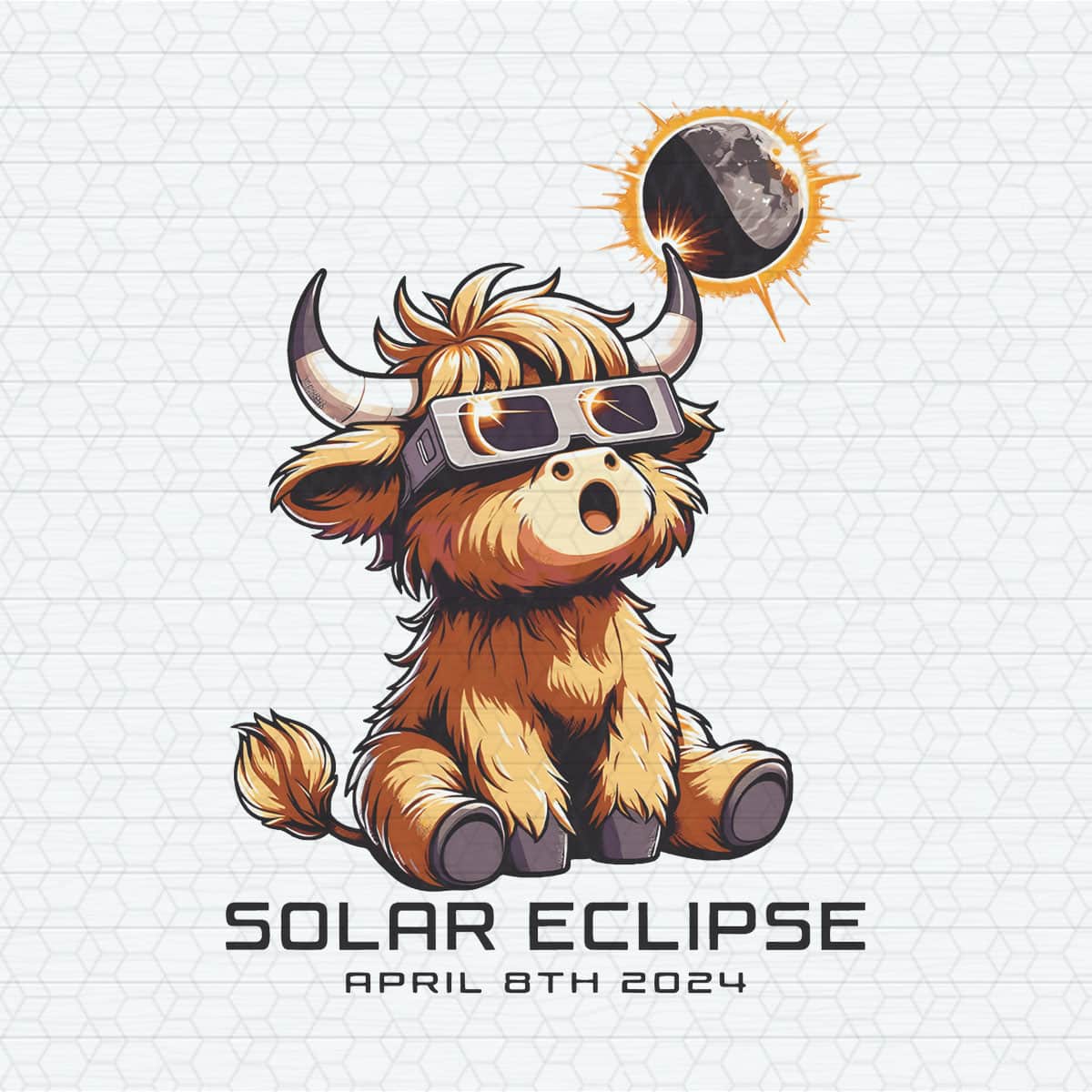 Highland Cow Solar Eclipse 2024 PNG | Inspire Uplift
