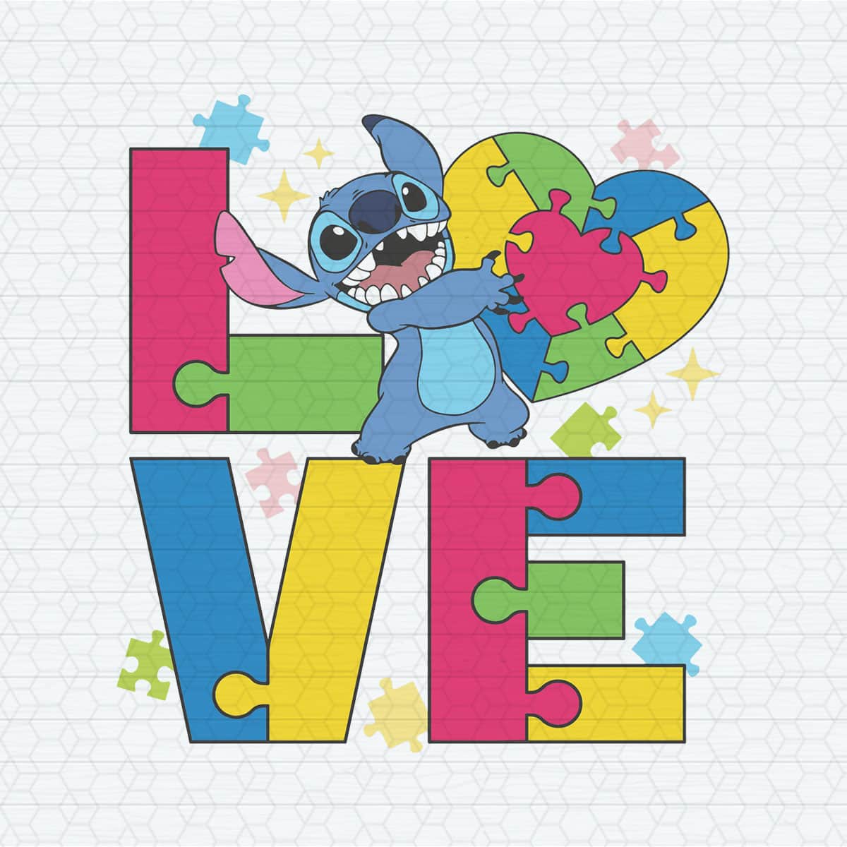 Funny Love Autism Stitch Cartoon SVG | Inspire Uplift