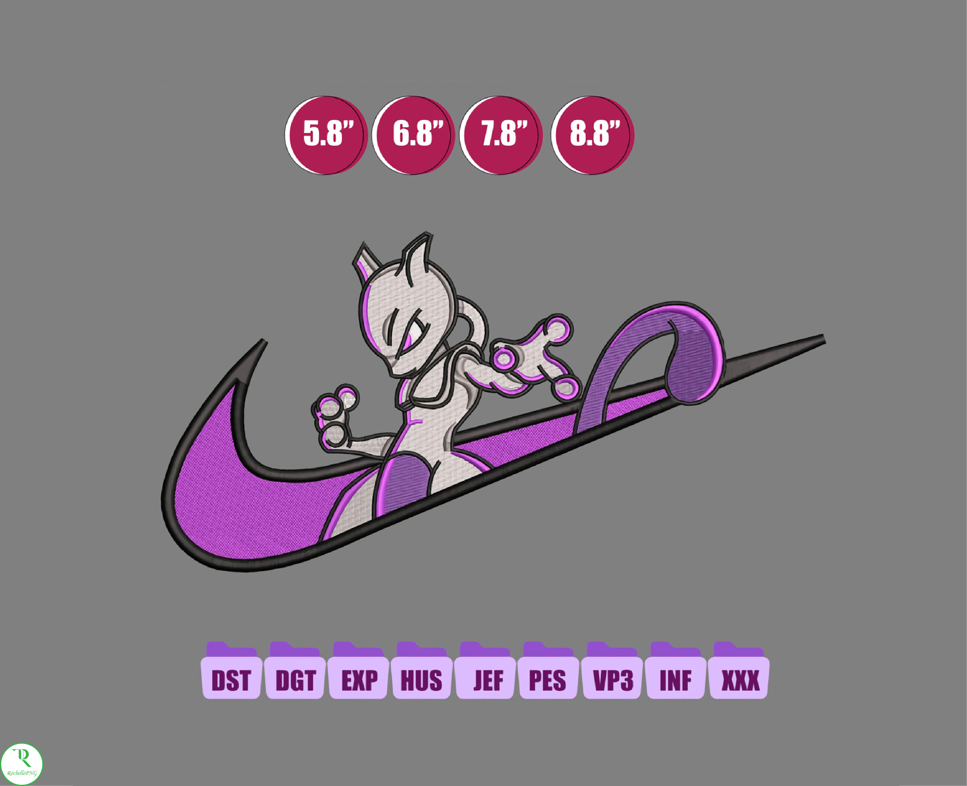 Mewtwo Pokemon Anime Embroidery Design, Nike Anime Embroider - Inspire ...