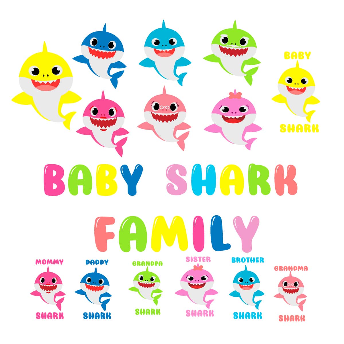 Baby Shark Family Bundle SVG PNG Family SVG Baby Shark SVG | Inspire Uplift